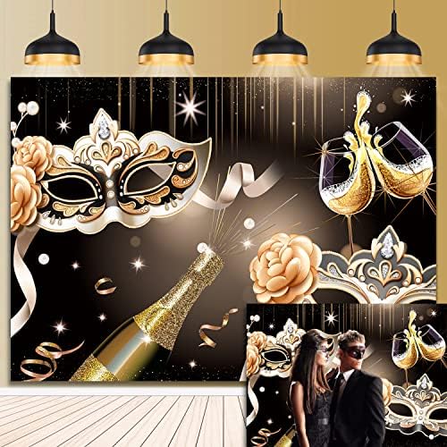 Amazon.com : Masquerade Party Backdrops Retro Gold Black Mask Carnival ...