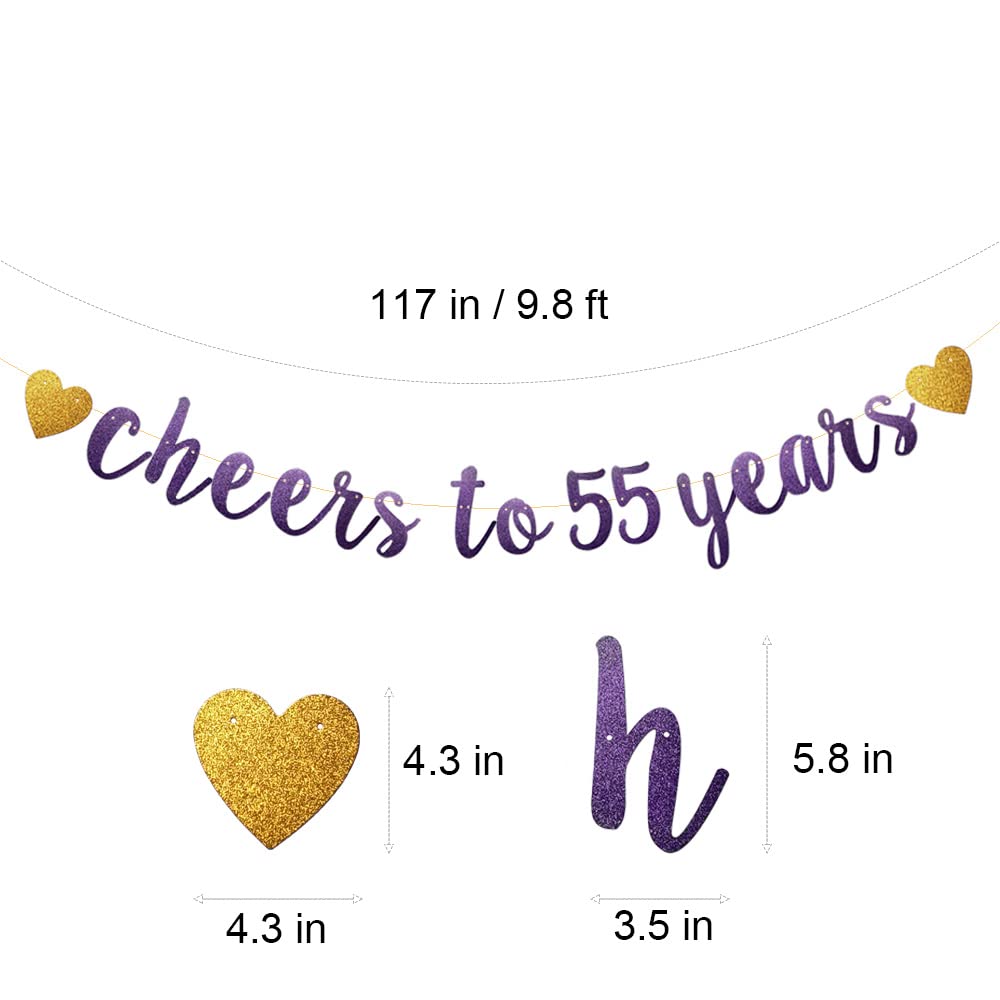 Snapklik.com : Cheers To 55 Years Banner, Pre-Strung, Purple Glitter ...