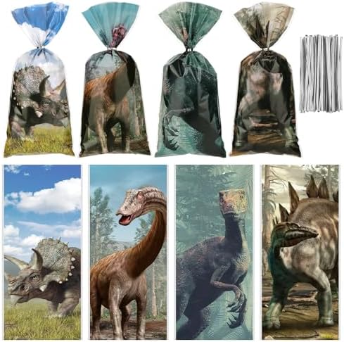 Amazon.com: Sinload 100 Pcs Dinosaur Party Favor Bags Dinosaur Plastic ...
