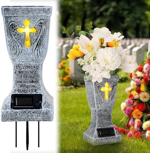 Amazon.com: Yaomiao Solar Cemetery Grave Vase with LED for Fresh ...