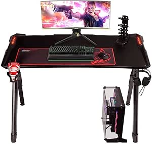 Amazon.co.jp: 47 Inch Ergonomic Gaming Desk RGB LED Light E Sports ...