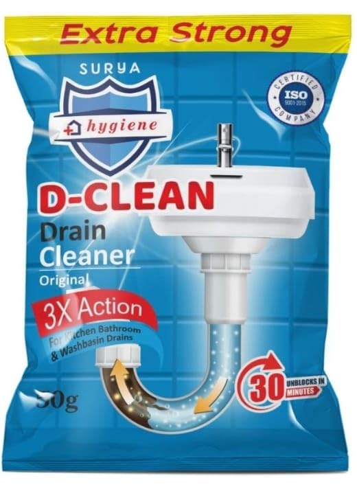 Buy SURYA hygiene D-CLEAN DRAIN CLEANER POWDER Removes Clogs, Blockages ...