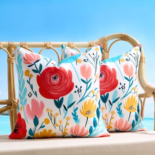 Amazon.com: Outdoor Waterproof Floral Throw Pillow Covers 18x18 Inch ...