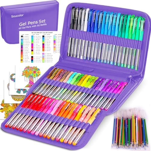 Amazon.com : Soucolor 60 Colored Gel Pens for Adult Coloring Books ...