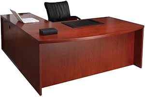 Amazon.com: Mayline MEL5 L Shaped Desk with Wood Veneer Medium Cherry ...