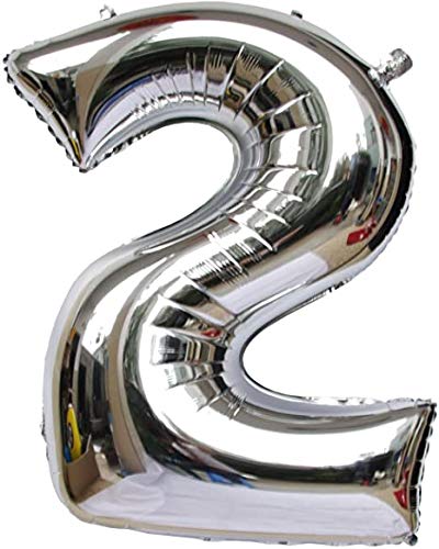 2 Number Silver Foil Balloon (16"inch) for 2nd Birthday/Anniversary ...