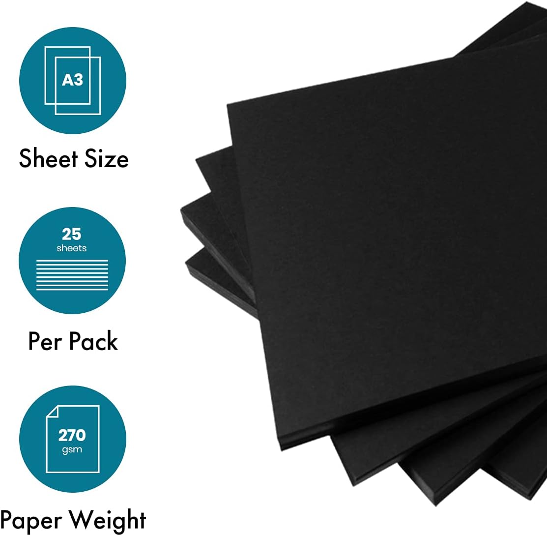 Hawksbill Card + Craft A3 270 GSM Black Card (Pack of 25 Sheets) – BigaMart
