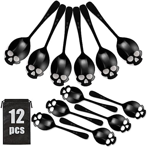 Amazon.com: 12 Pack Halloween Skull Teaspoons, 6-inch Black Gothic ...