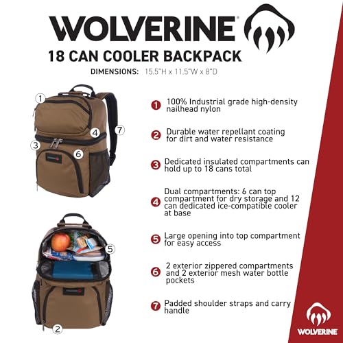 Snapklik.com : WOLVERINE 18 Can Cooler Backpack Durable Nailhead Nylon