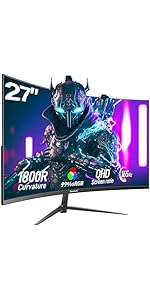 Gawfolk 27 Inch Curved Monitor 100hz Computer Monitors Full HD ...