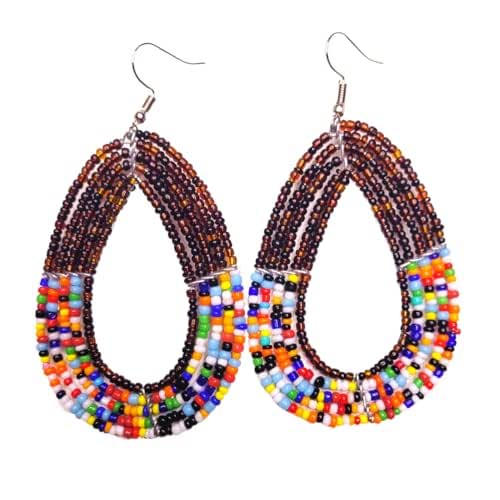 Amazon.com: African Maasai Kenyan Tear Drop Earrings Half Solid Colors ...