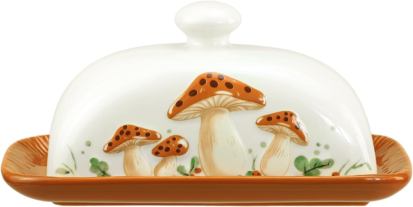 Amazon.com | Fungi Fun Mushroom Butter Dish With Lid For Countertop ...