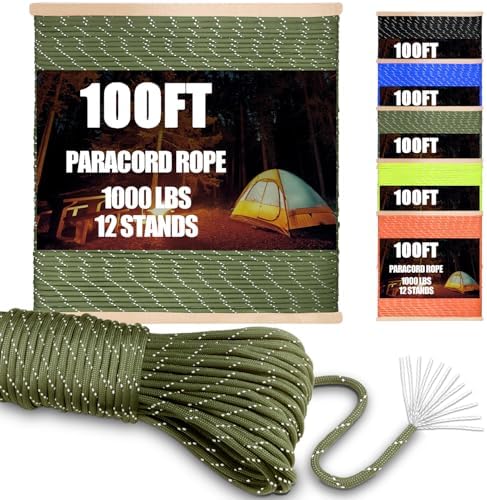 Amazon.com: CooBigo Paracord Rope 1000 lb 4mm 12 Strand Parachute Cord ...