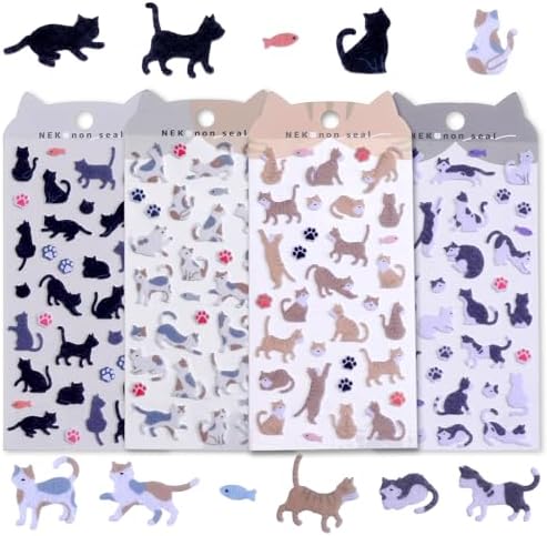 Ymapinc Pack of 4 Felt Cat Stickers Cute Scrapbooks Stickers Plush ...