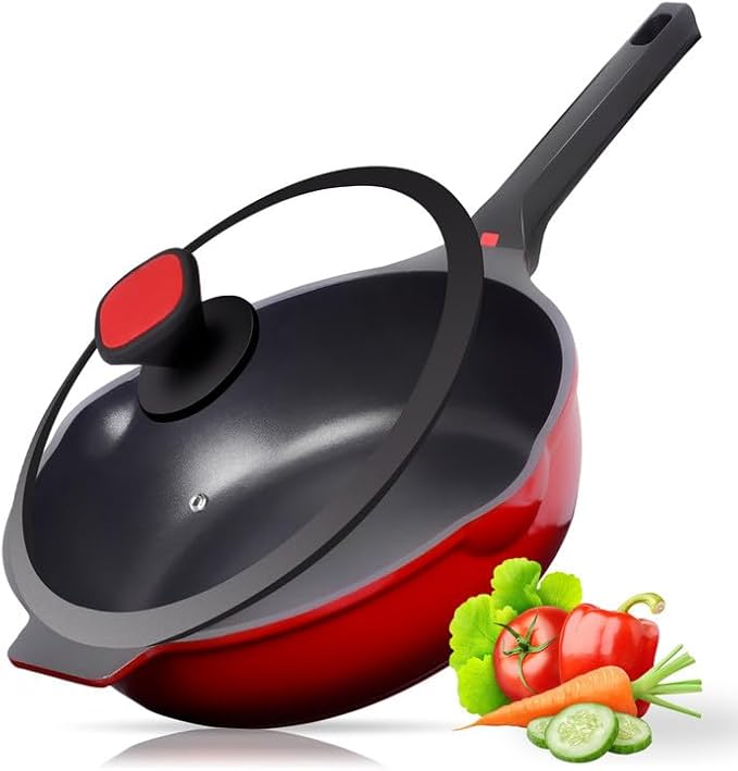 GREAGLE Nonstick Deep Frying Pan Skillet with Lid, 12 inch/ 5 QT Saute ...