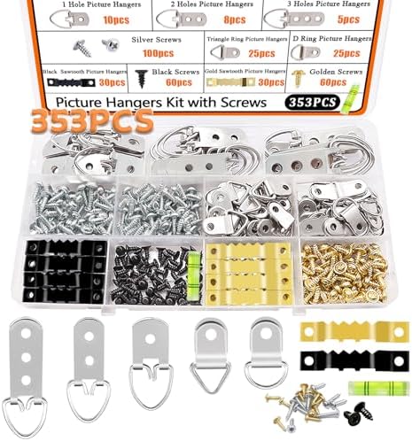 Dianrui 353PCS Picture Hanging Kit with Screws, Saw-Tooth, D Ring ...