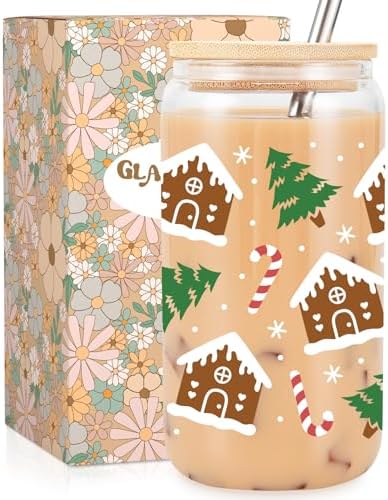 Amazon.com: Fairy's Gift Gingerbread House Glass Cup w/Straw Lid ...