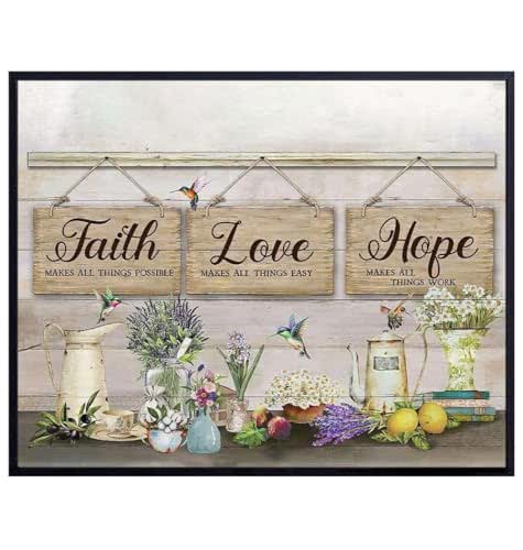 Amazon.com: Shabby chic Christian Wall Decor - Faith Love Hope positive ...