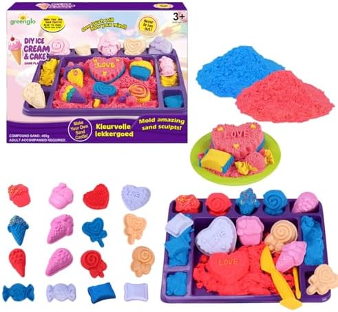 greenglo Sensory Sand Kit for Kids - 0.88 LBS with 12 Molds & Ice Cream ...