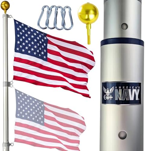 Amazon.com : Service First 20 FT Silver Telescoping Flagpole Kit with ...