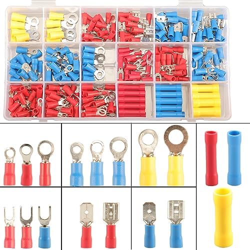 300pcs 18 Types Crimp Connectors, Ring Spade Fork Butt Wire Connectors ...