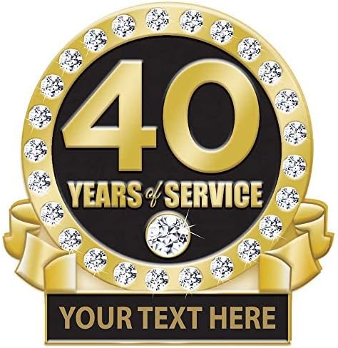 40 Years Of Service Pin, 40 Years Award Pin With Rhinestones, Engraving ...