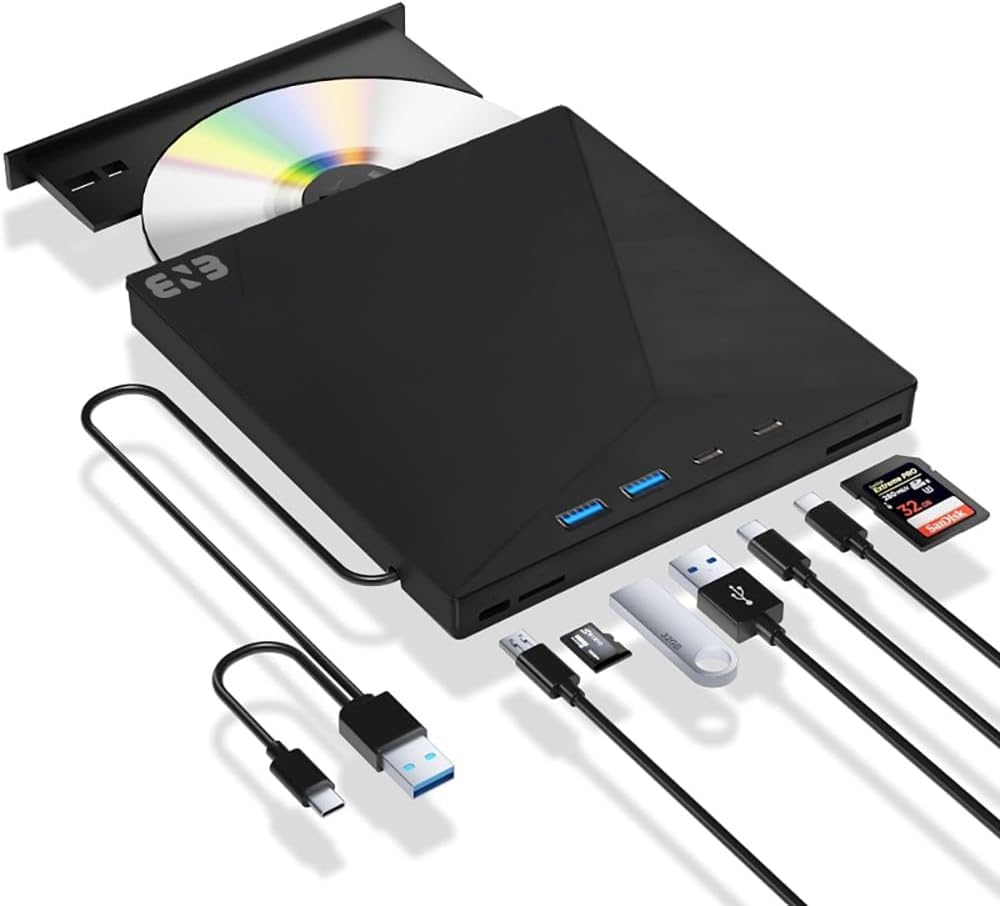 ENB 7 in 1 External Bluray Drive, Bluray/DVD Drive Burner with USB 3.0 ...