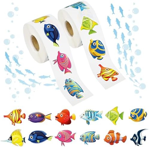 Amazon.com : 1200 Pcs Tropical Fish Stickers Roll 12 Styles Sea Animals ...