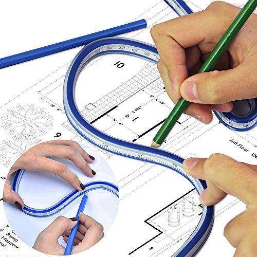 OLRWSLG 2 Pieces Flexible Curve Ruler Double-Sided Ruler Flexible ...