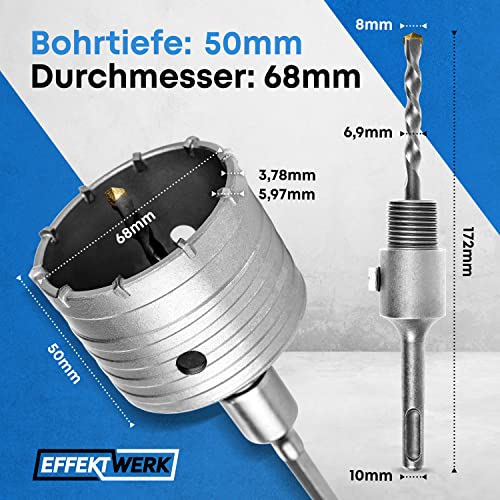 EFFEKTWERK Bohrkrone 68mm SDS Plus - Dosenbohrer 68mm Mauerwerk ...