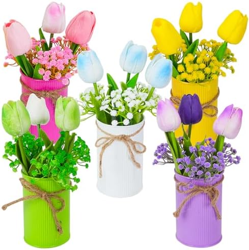 Amazon.com: Uiifan 6 Set Spring Tulips with Mason Jar Table Centerpiece ...