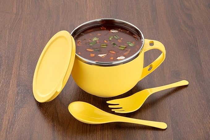 DORATIK Maggi & Soup Bowl with Spoon, Airtight Leakproof Lid, Handle ...
