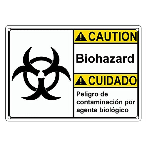 Weatherproof Plastic ANSI Caution Biohazard Bilingual Sign with English ...