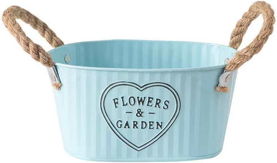 Amazon.com: Healeved Galvanized Tub Tin Flower Bucket Blue Flower Pot ...