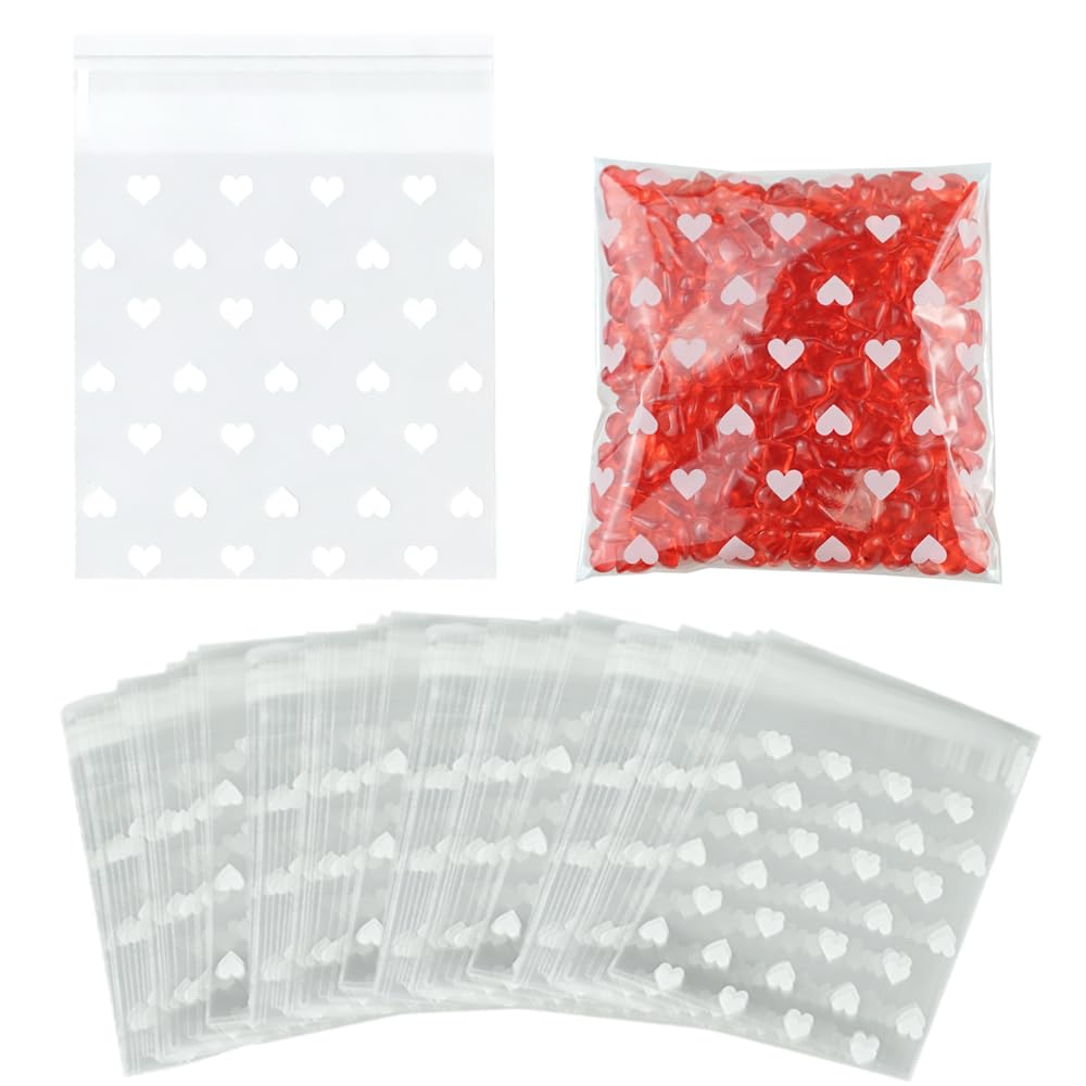 Amazon.com: SaktopDeco 100 PCS Small White Heart Cellophane Treat Bags ...