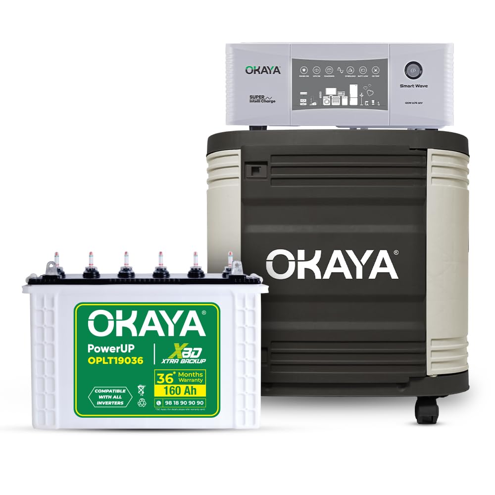 Okaya Inverter & Battery with Trolley Combo (Smart Wave QSW 1175 Quasi ...