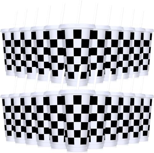 Amazon.com: Uiifan 12 Pcs Plastic Race Car Cups 24oz Checkered Flag ...