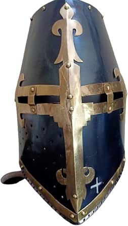 Amazon.com: Medieval Black Crusader Great Helm | Templar Knight Helmet ...