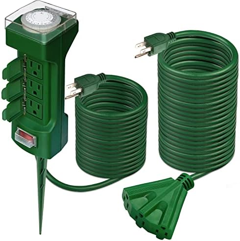 K KASONIC - 25 Ft Extension Cord + Outdoor Stake Timer, Weatherproof ...