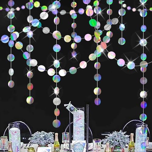 Amazon.com: Fecedy 4 Pack Holographic Circle Shiny Garlands Iridescent ...