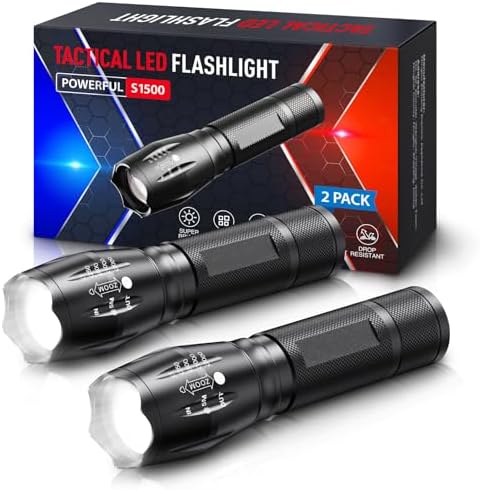 Tactical Flashlights 2 Pack, Zoomable Bright LED Torch High Lumens with ...