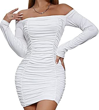 Buy Off shoulder long sleeve Bodycon Dress White at Amazon.in