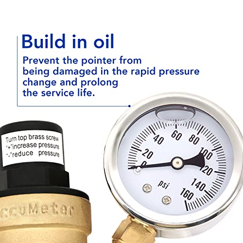 Accumeter 3/4 Lead-Free Water Pressure Regulator Brass Water Valve with ...