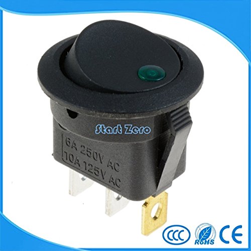 Shomy 3P Green Dot ON OFF : ON/OFF Round Rocker Switch LED illuminated ...
