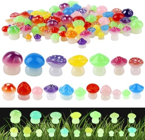 Amazon.com: 126pcs Luminous Mini Resin Mushroom Figurines, Glow in The ...