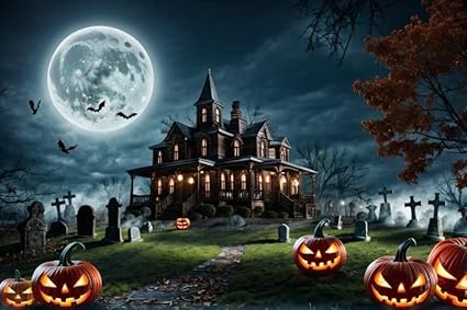 Amazon.com : Halloween Backdrop 10x8ft(300x240cm) Cemetery Haunted ...