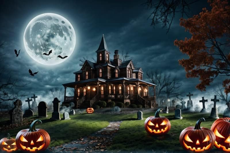 Amazon.com : Halloween Backdrop 10x8ft(300x240cm) Cemetery Haunted ...
