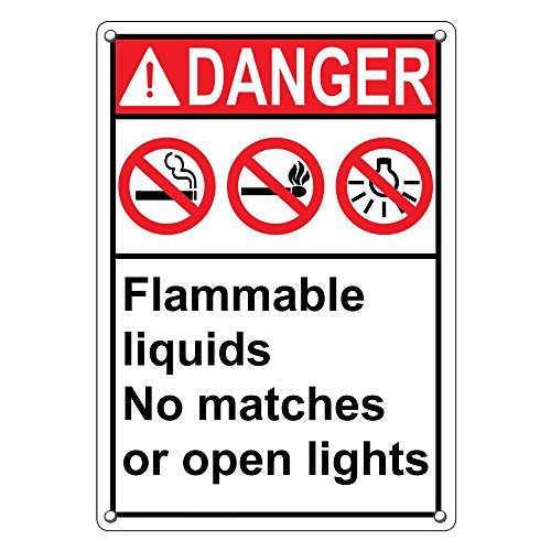 Weatherproof Plastic Vertical ANSI Danger Flammable Liquids No Matches ...