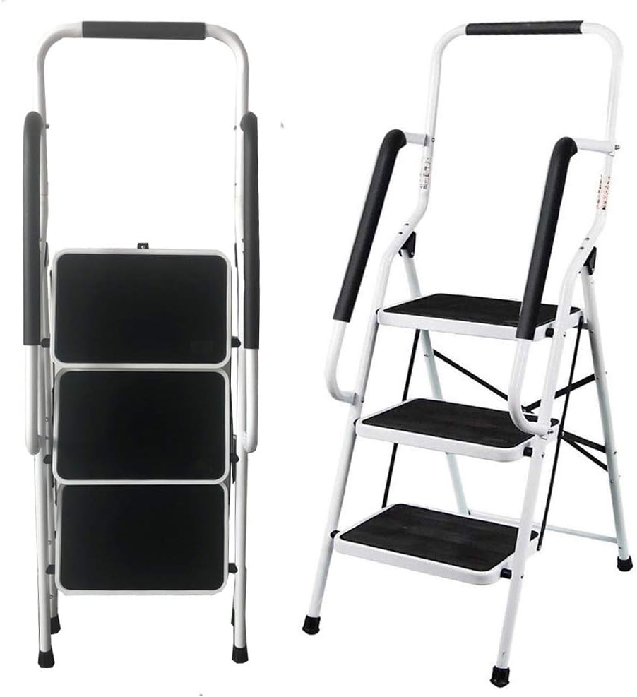 Escabeau à 3 Marches Pliant en Acier，Marchepied Echelle Pliable avec 2 ...