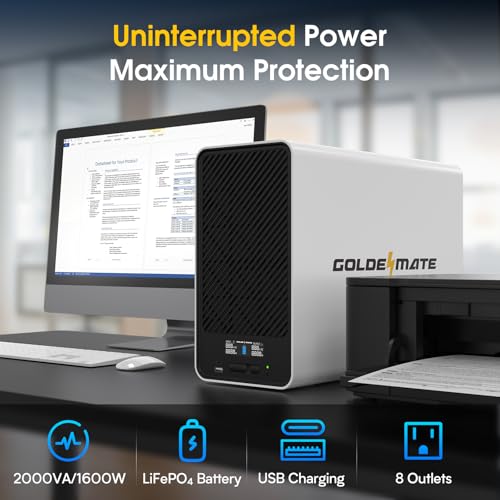 GOLDENMATE 2000VA /1600W Lithium UPS Battery Backup and Surge Protector ...